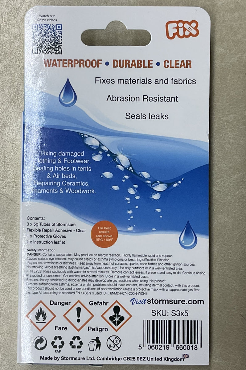 STORMSURE Flexible Clear, waterproof Repair Adhesive 3X 5g S3X5 ...